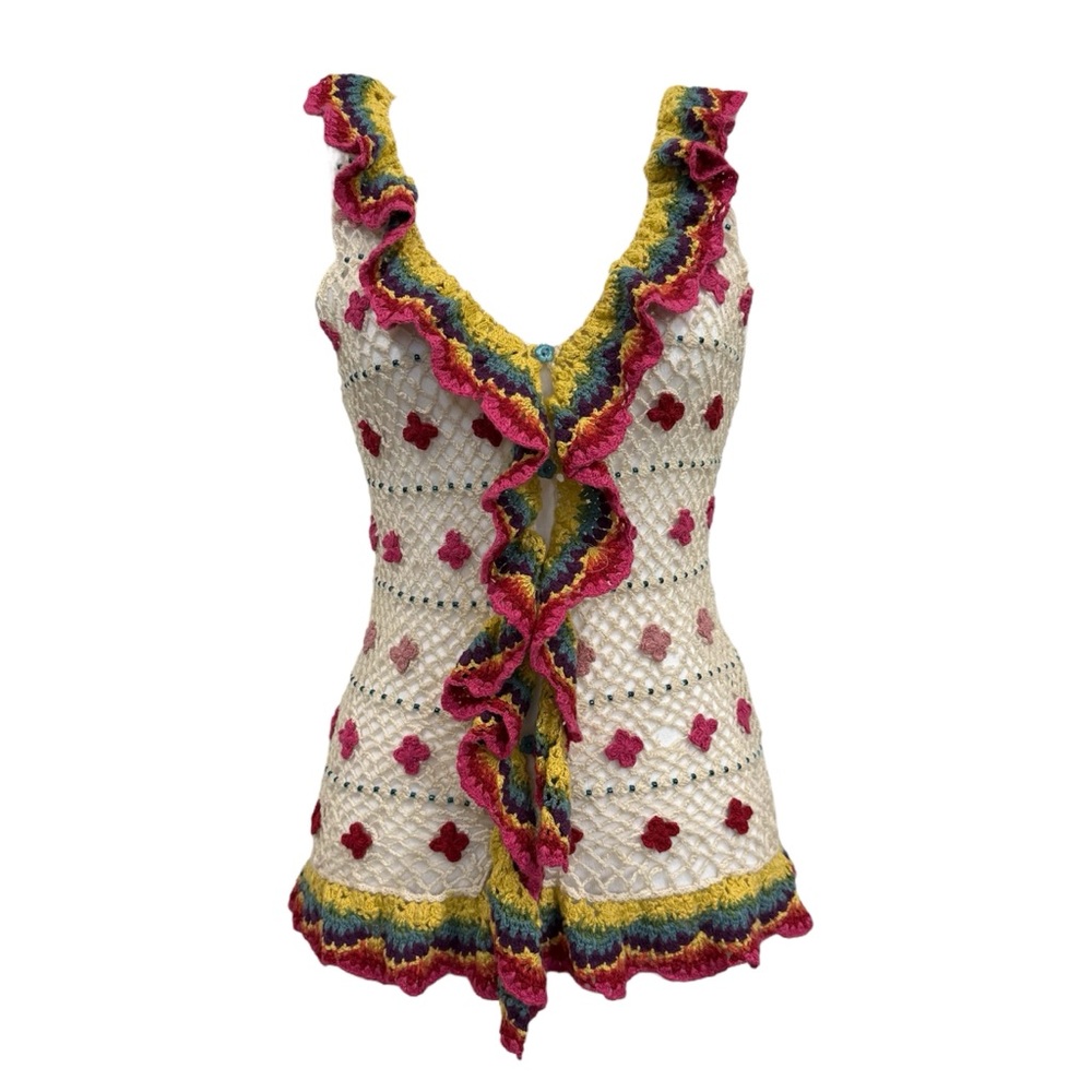 Rare 90s Hysteric Glamour Beaded Ruffle Flower Croche… - Gem